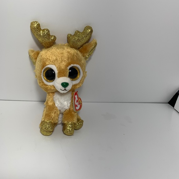 Toys | Ty Beanie Boos Glitzy Reindeer Plush 7 Gold Antlers Hooves Big ...